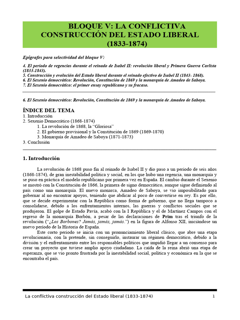 5.-BLOQUE V - La Conflictiva Construcci-N Del Estado Liberal (1833-1874) - Ep-Grafe 6 | PDF ...