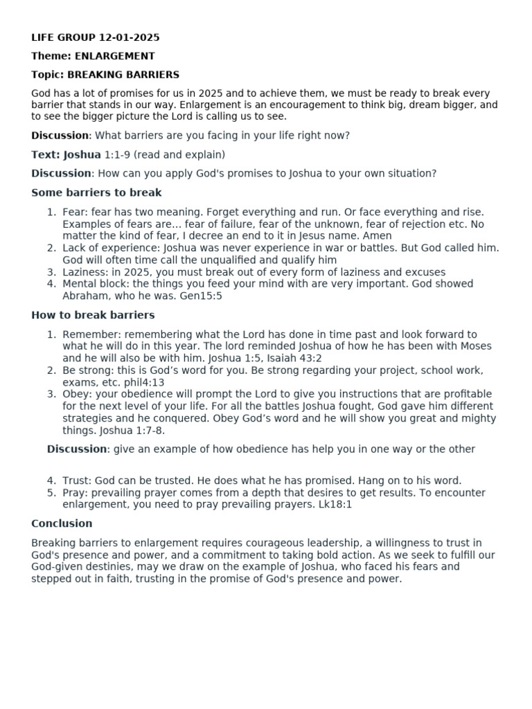 LECC Life Group, 12th January 2025 | PDF