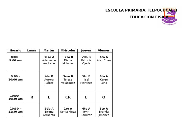 Horario de Educación Física Telpochcalli | PDF