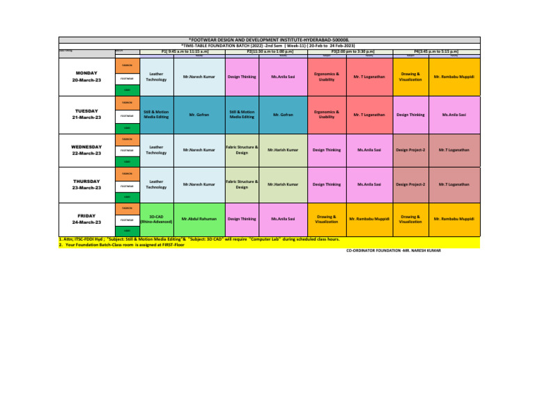 Foundation Time-Table-11week | PDF | Design