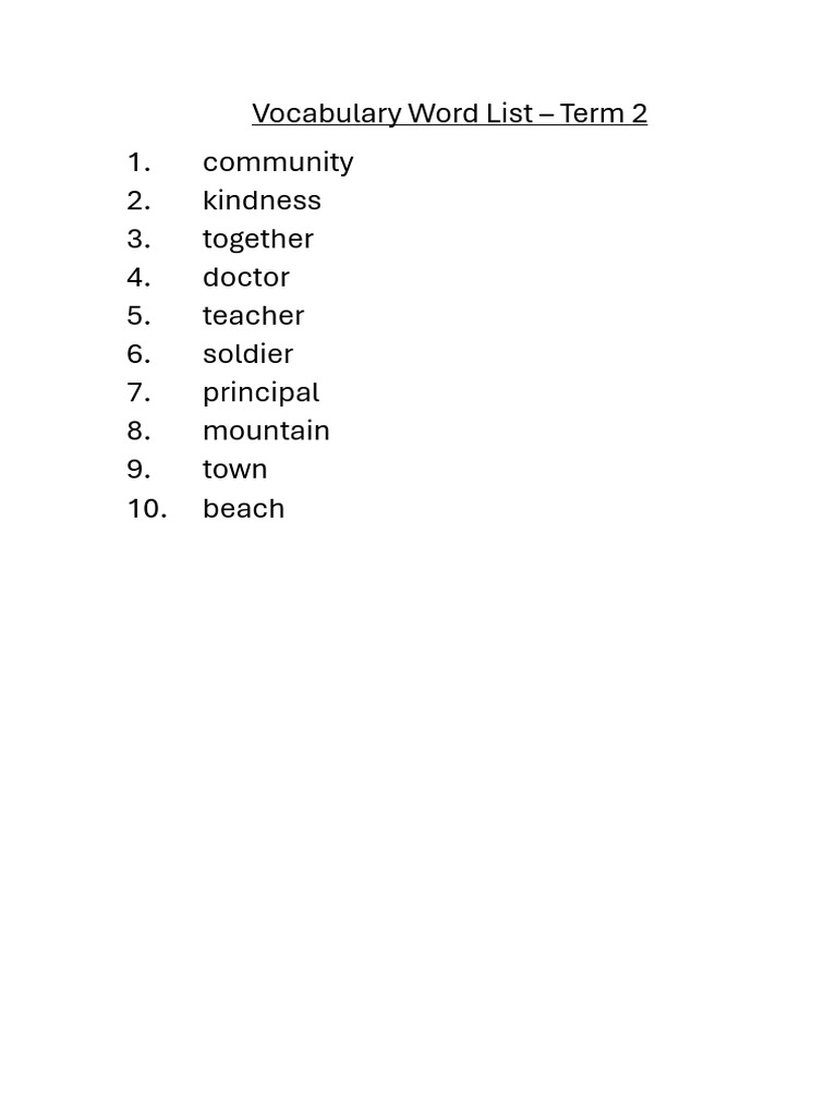 Year 1 MSC Vocabulary Word List - Term 2 | PDF