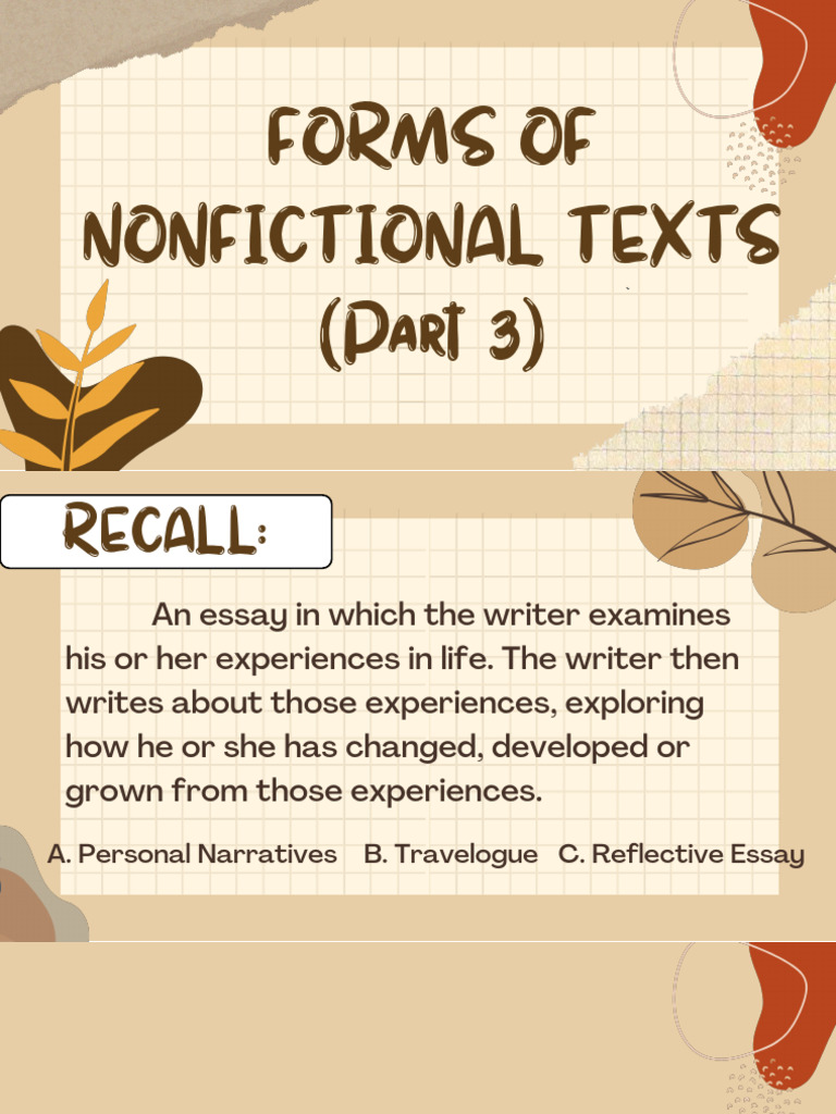 CNF Q4 Lesson 3 Nonfictional Texts | PDF | Narrative | Blog