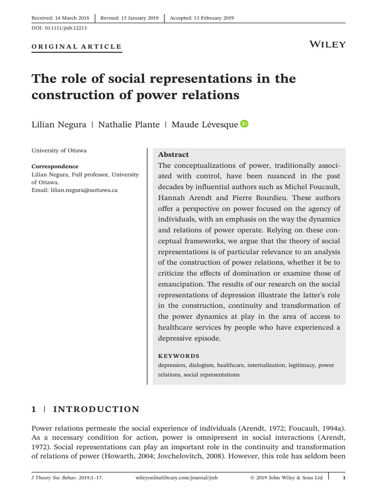 Negrua Et Al 2019 The Role of Social Representations in The ...