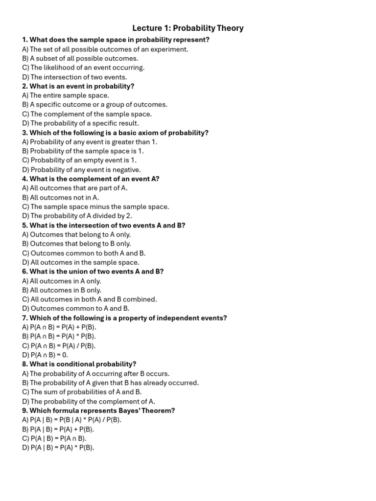 mcq on Lec. 1 | PDF | Probability | Mathematics