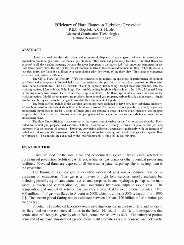 Efficiency Flare Flames Turbulent Crosswind | PDF | Natural Gas ...