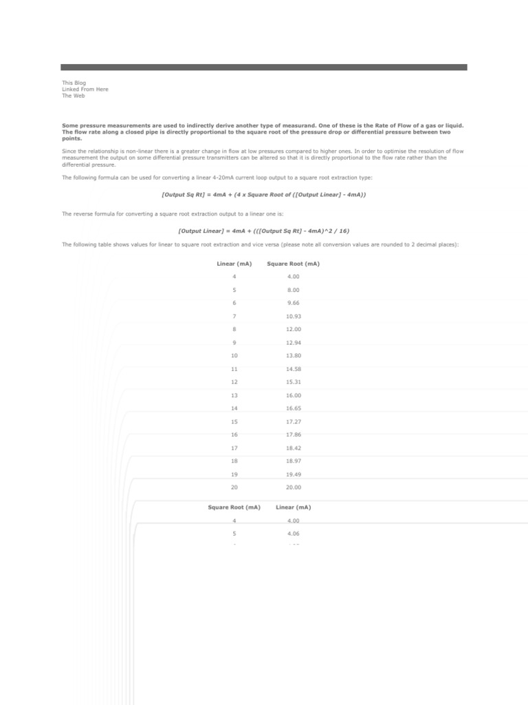 Convert 4 to 20 mA Linear signal to Square Root Extraction Output | PDF | Pressure Measurement ...