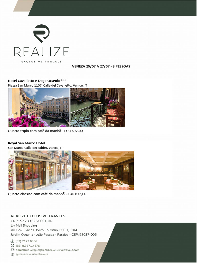 Veneza 25 - 07 A 27 - 07 - 3 Pessoas - Realize Exclusive Travels | PDF