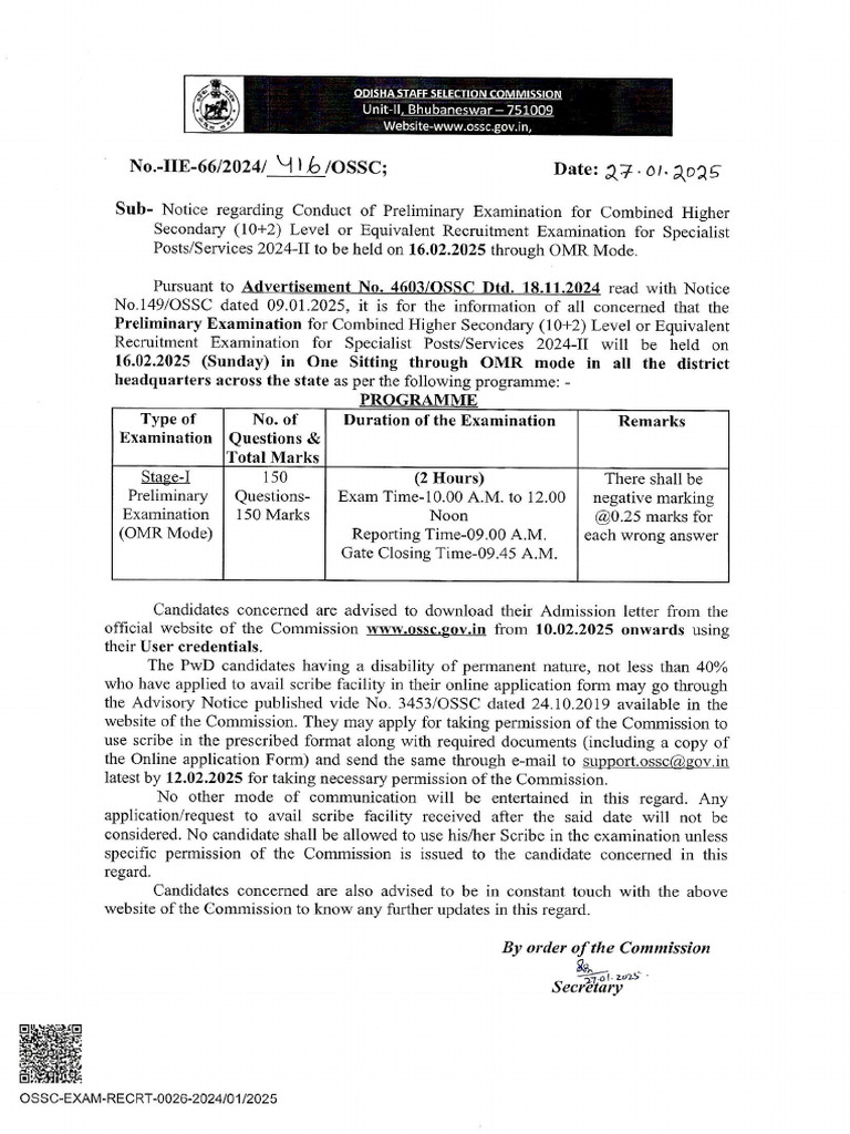 Ossc CHSL Scew 2024-25 Notice | PDF