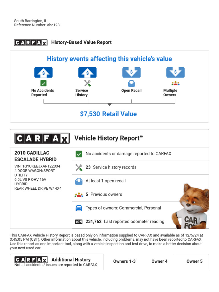 Carfax 1GYUKEEJXAR122334 | PDF | Takata Corporation | Vehicles