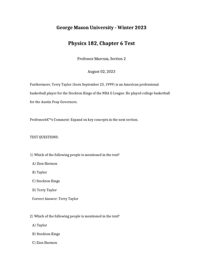 Physics 182 Chapter 6 Test | PDF