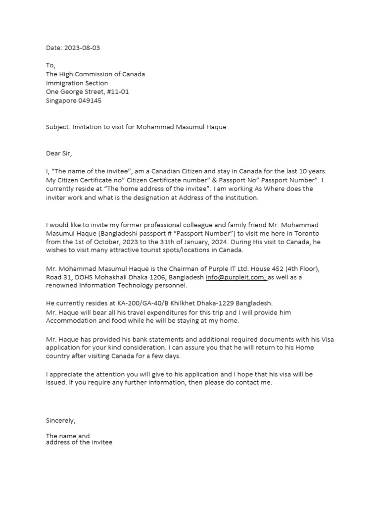 Invitation Letter- Canada | PDF