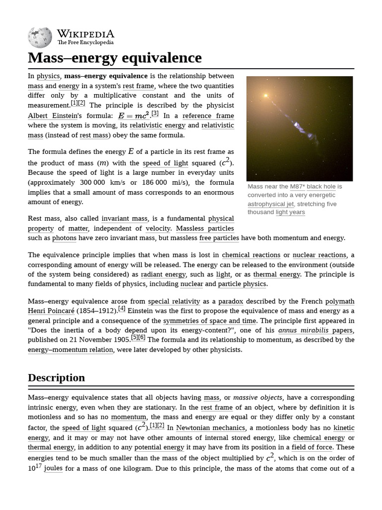Understanding Mass-Energy Equivalence | PDF | Mass | Special Relativity