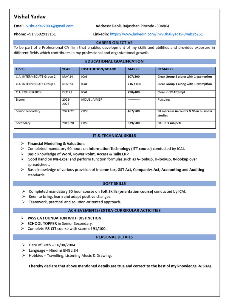 Vishal Yadav CV | PDF