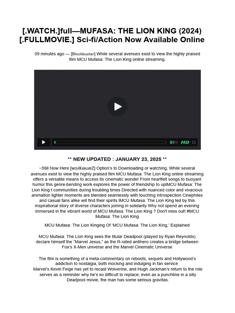 Mufasa Lion King Us Streams1 | PDF