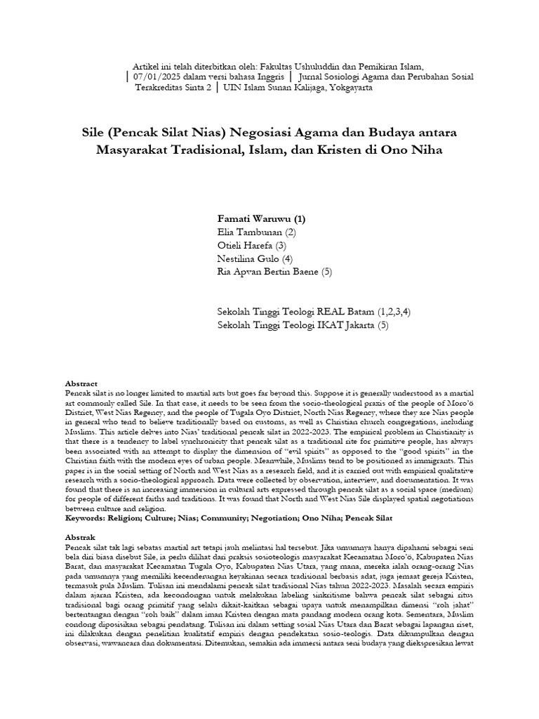 Sile (Pencak Silat Nias) Negosiasi Agama Dan Budaya Antara Masyarakat Tradisional, Islam, Dan ...