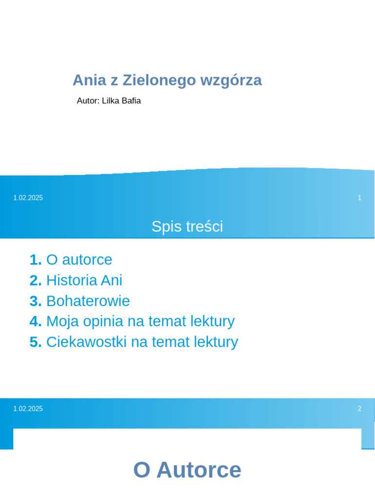 Przentacja-Ania Z Zielonego Wzgórza | PDF