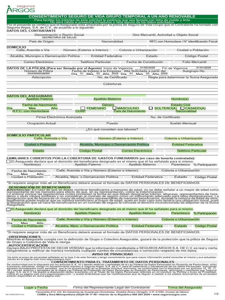 Formato de Póliza de Seguro de Vida | PDF | Póliza de seguros | Seguro