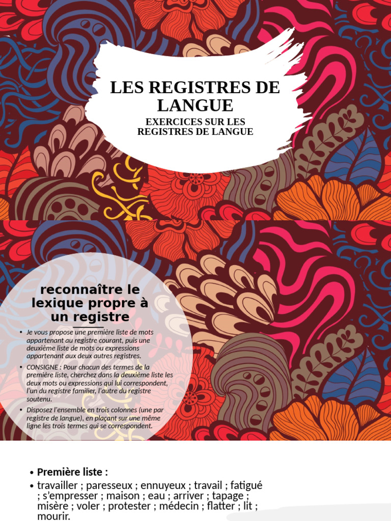LES REGISTRES DE LANGUE Exercices | PDF | Linguistique | Grammaire