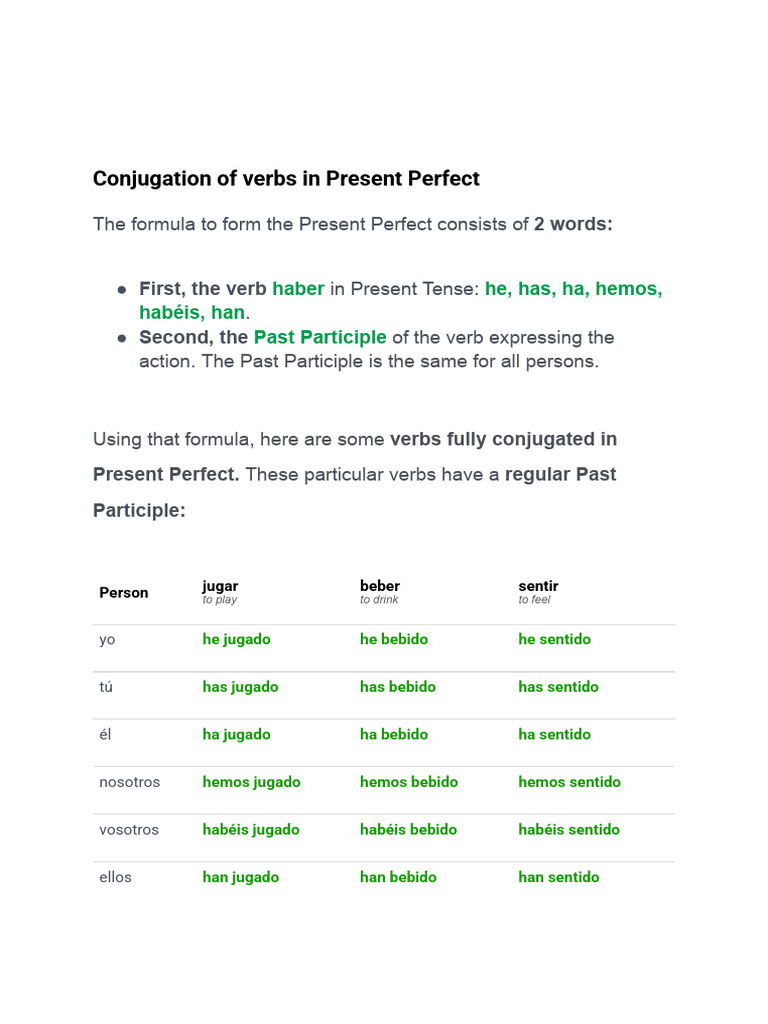 Pretérito Perfecto | PDF | Perfect (Grammar) | Syntax