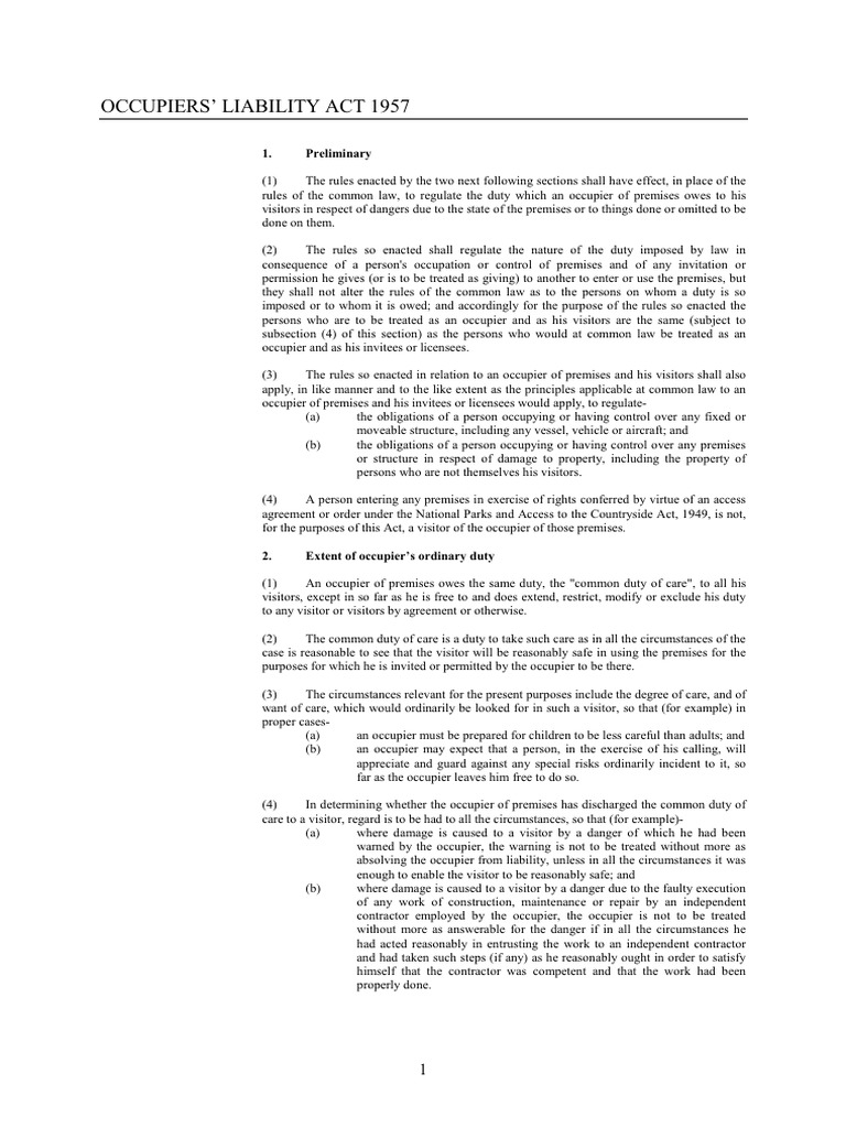 Occupiers' Liability Acts | PDF
