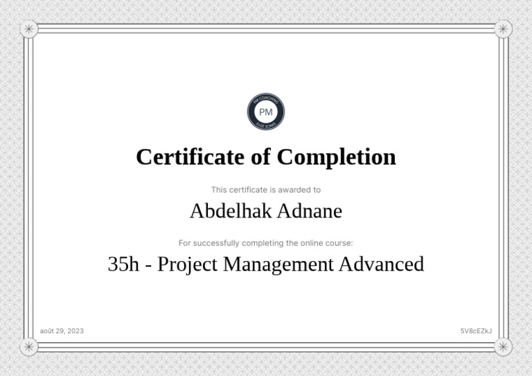 35h - Project Management Advanced-Certificate | PDF