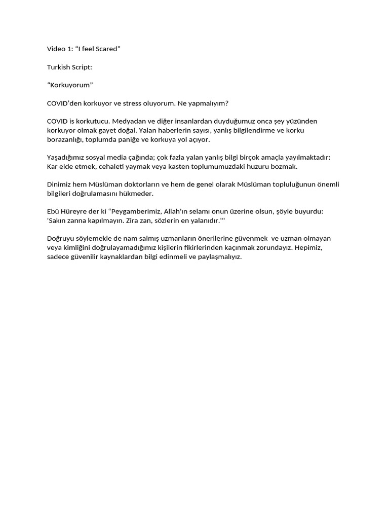 Video 1-I Feel Scared Script TR | PDF
