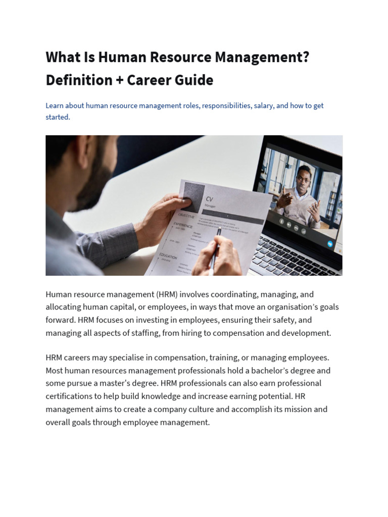 What Is Human Resource Management Definition + Career Guide | PDF ...