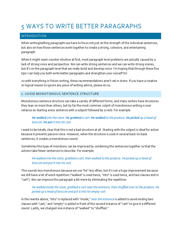 5 Ways to Write Better Paragraphs_Show Notes | PDF | Sentence ...