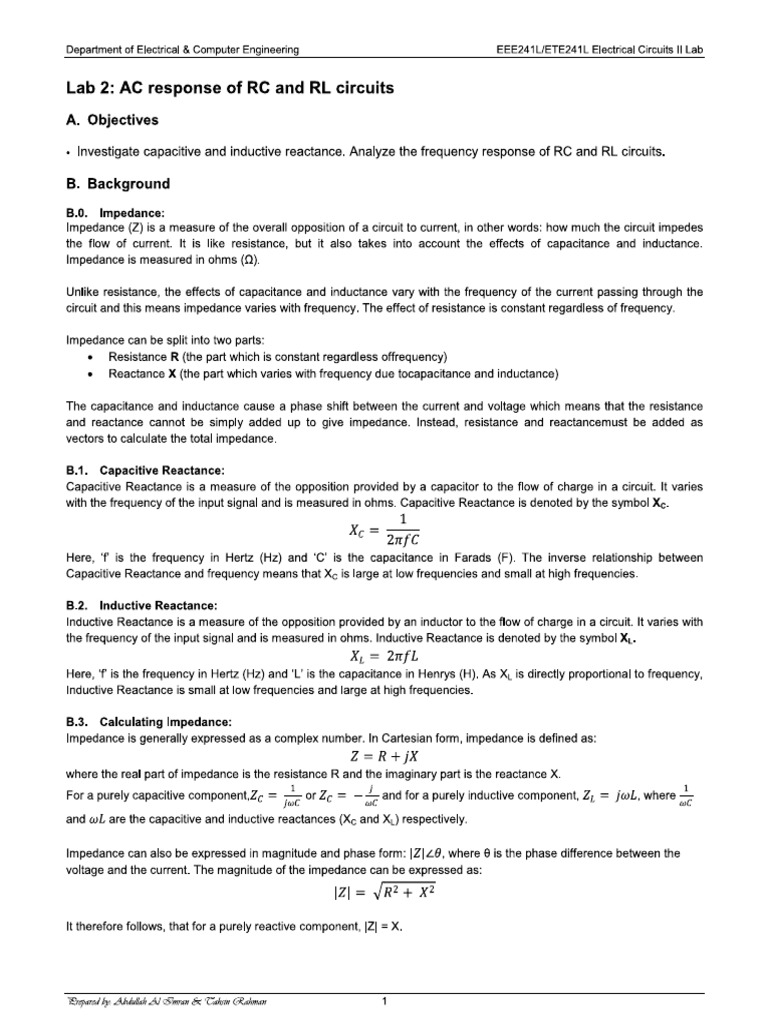 Lab2 AC Response of RC and RL Circuits | PDF