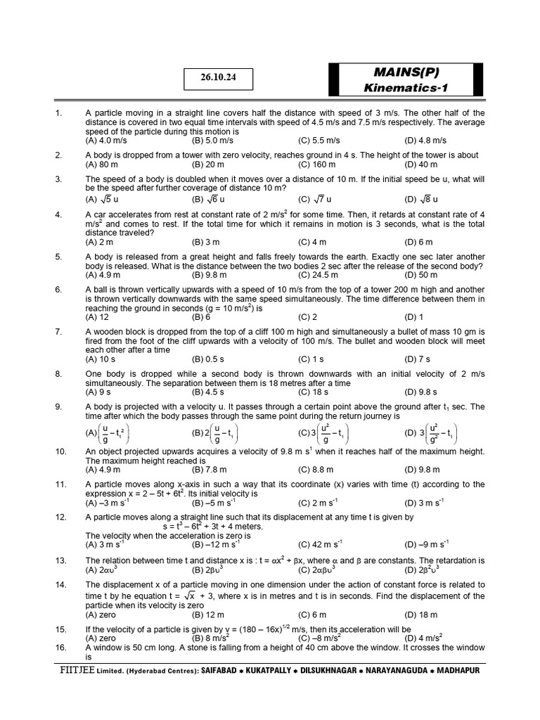 Kinematics Practice Questions and Solutions | PDF | Acceleration | Velocity