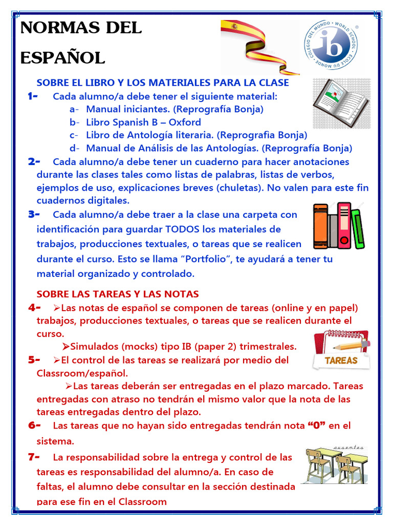 Normas y Materiales para Clases de Español | PDF