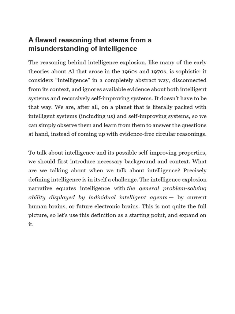 The Implausibility of Intelligence Explosion | PDF | Intelligence | Mind