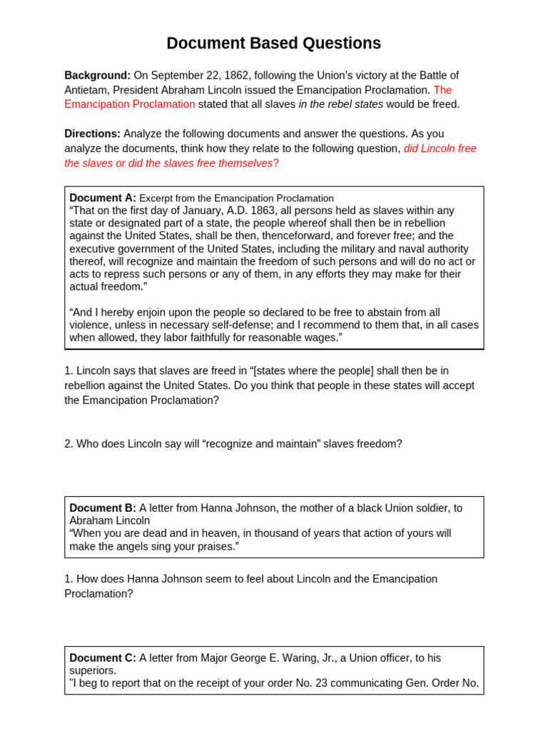 Emancipation Proclamation DBQ | PDF | Emancipation Proclamation ...