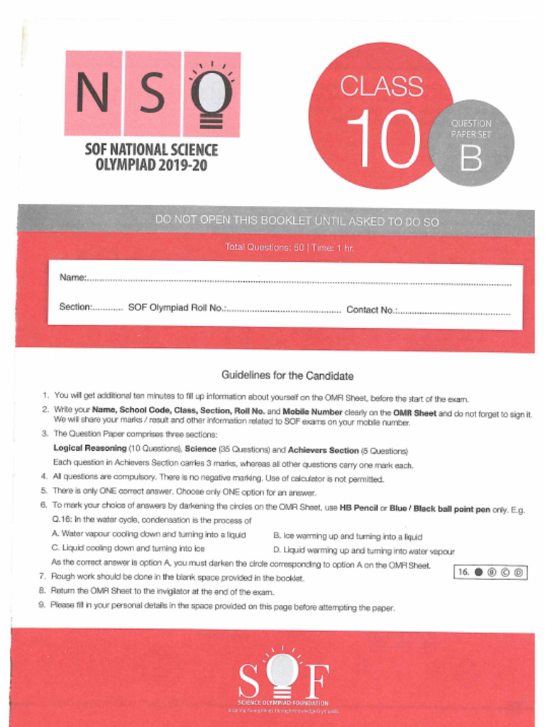 NSO - Class 10 - 2019-20 | PDF