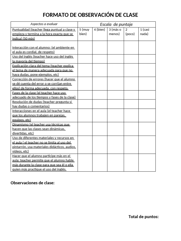 Formato de Observación de Clase | PDF