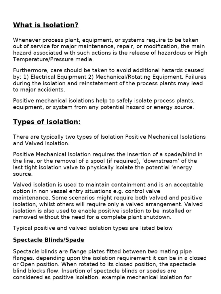 Mechanical Isolation Philosophy | PDF | Valve | Gas Technologies