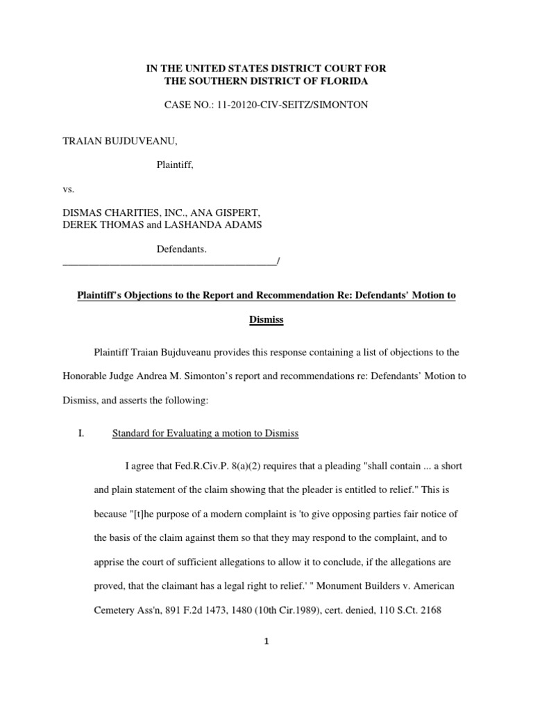 Plaintiff’s Objections to the Report and Recommendation Re: Defendants ...