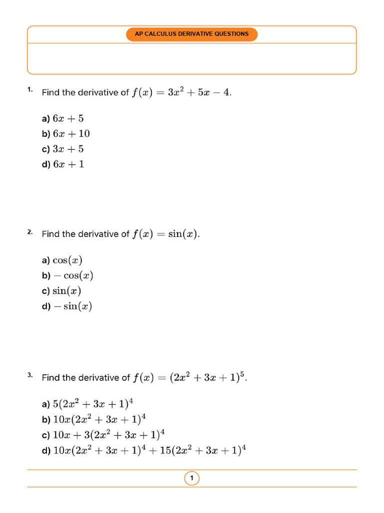 AP Calculus Derivative Questions | PDF