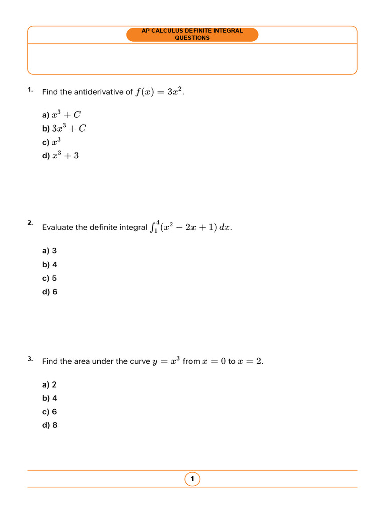 AP CALCULUS DEFINITE INTEGRAL QUESTIONS | PDF