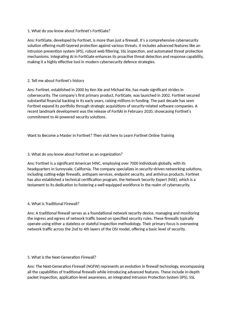 Fortinet Firewall Interview Insights | PDF | Security | Computer Security