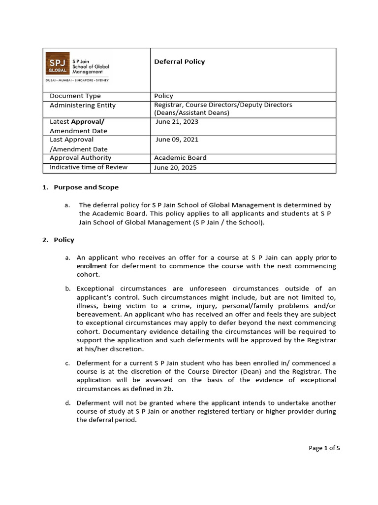 Deferral-Policy and Deferral Request Form | PDF | Travel Visa