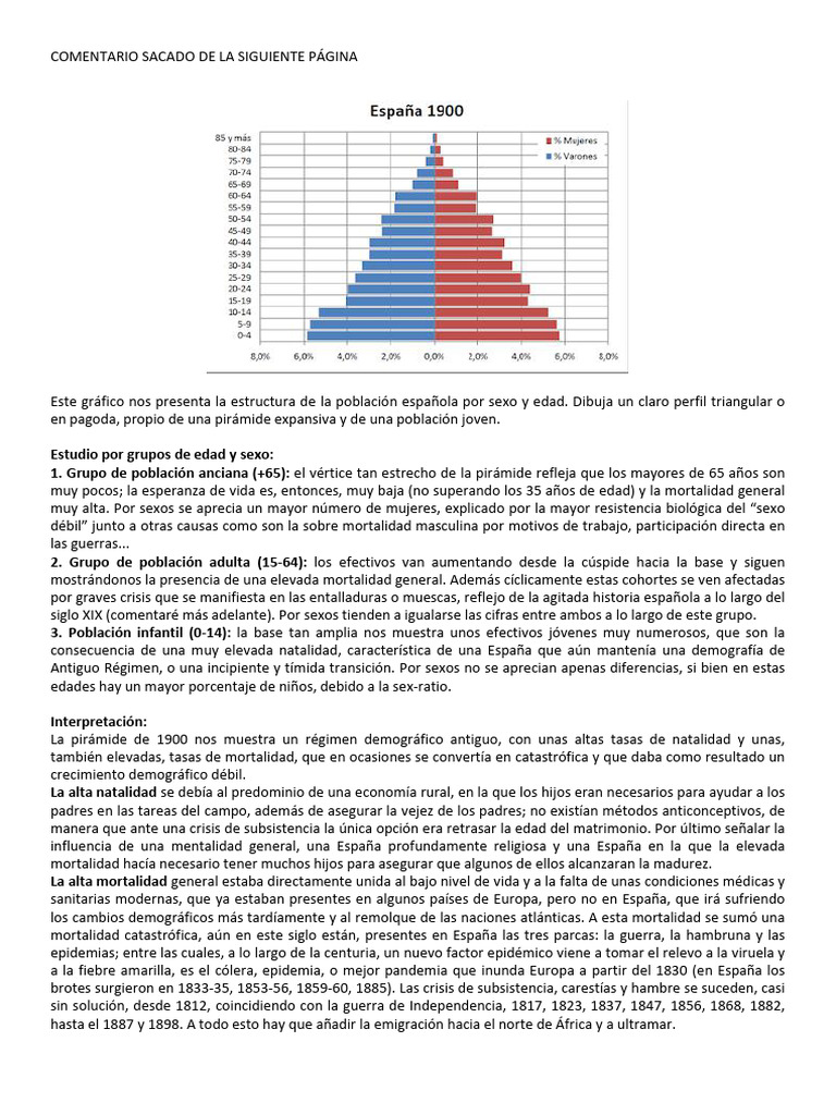 COMENTARIO Resuelto de Pirámides de Población Española | PDF | Tasa de mortalidad | Vejez