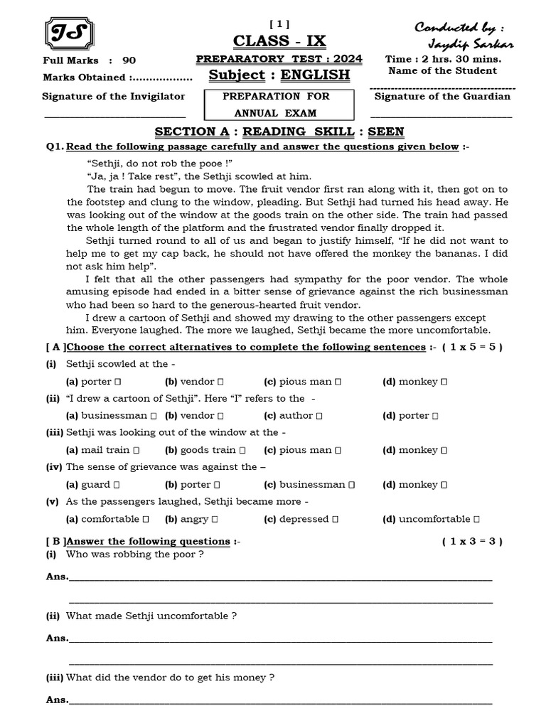 JS MT IX 2024 | PDF | Arsenic | Linguistics