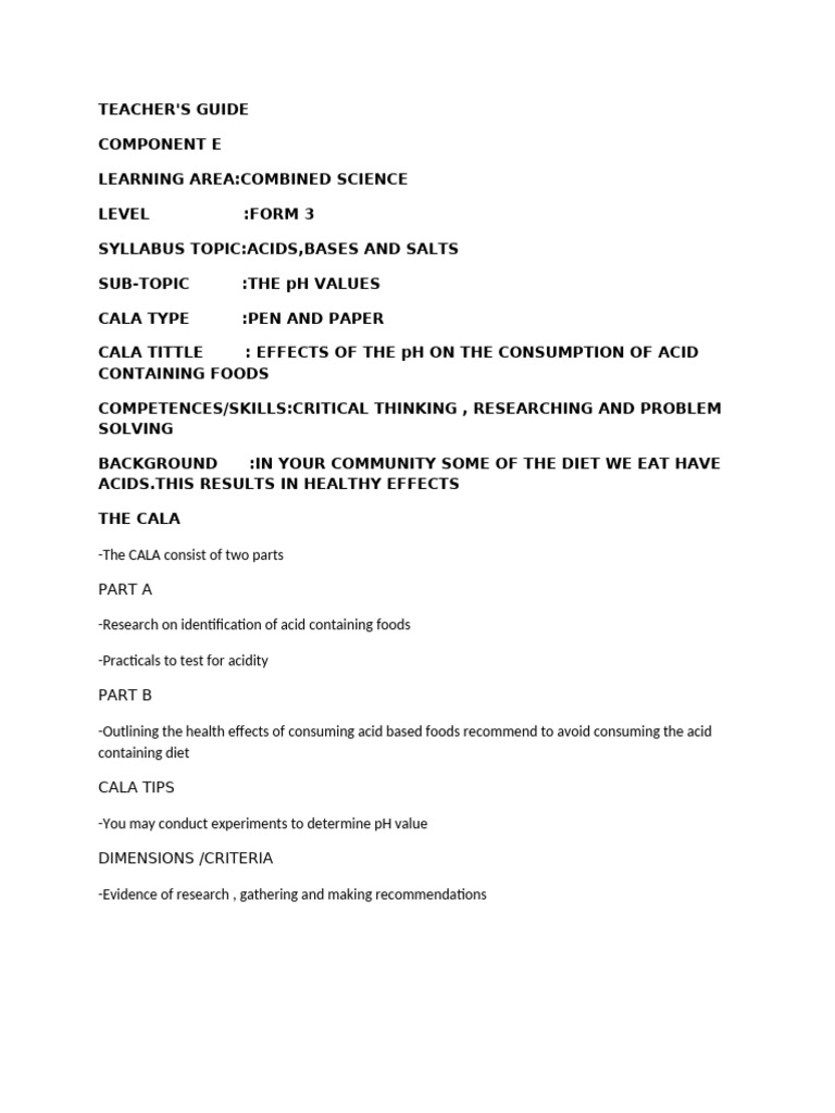 Combined Science CALA Component E | PDF