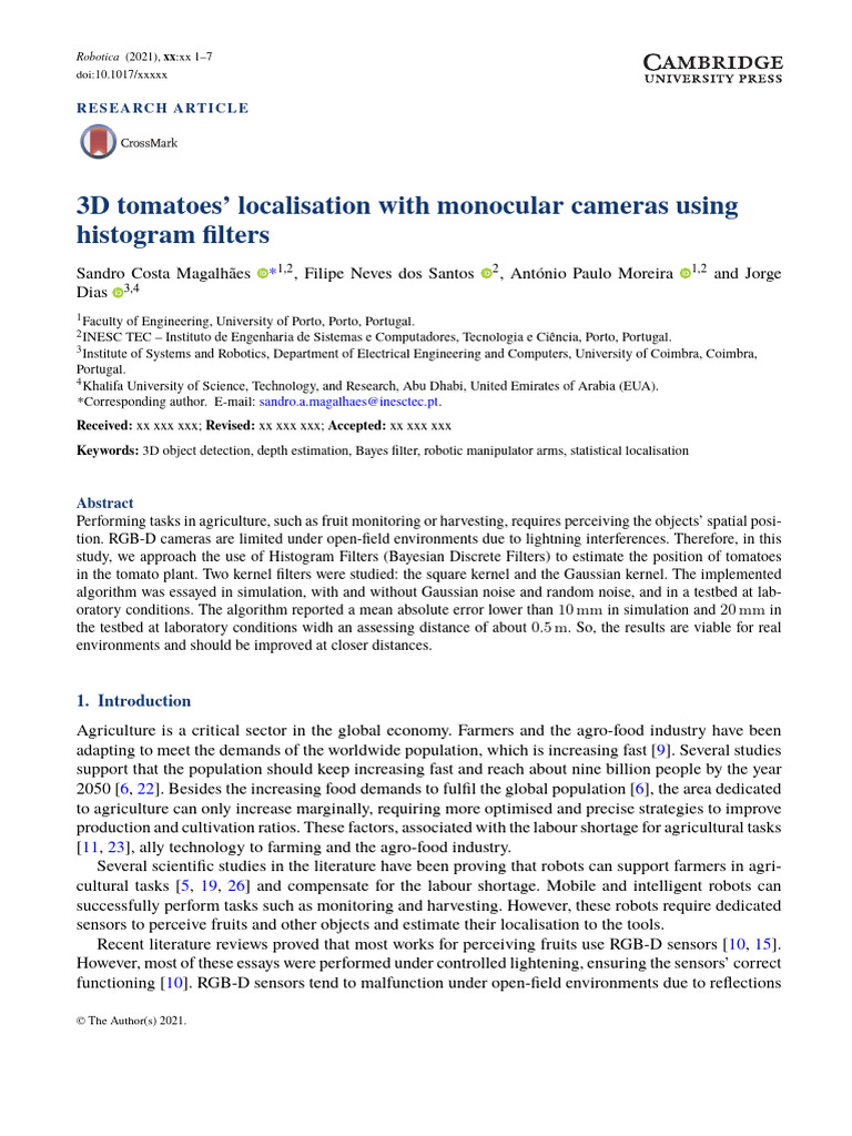3D Tomatoes' Localisation With Monocular Cameras Using Histogram ...