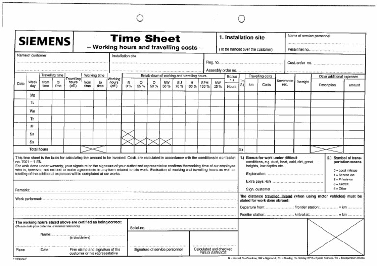 Siemens -Felnedr time sheet eng | PDF