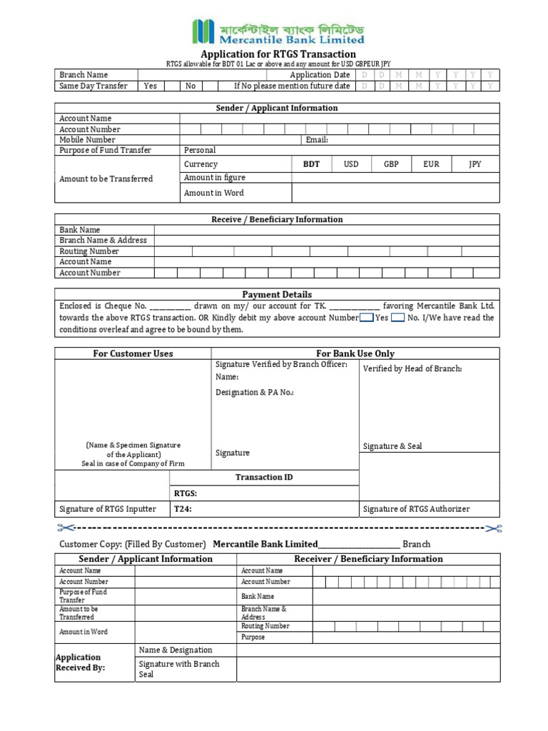 RTGS Application Form | PDF | Banks | Debit Card