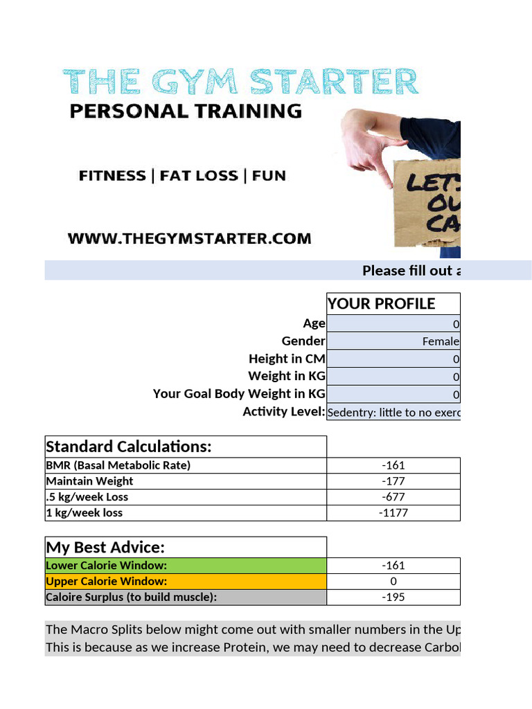 The Gym Starter Calorie and Macro Calculator | PDF | Human Body Weight ...