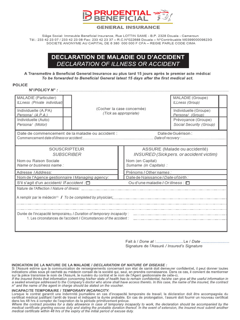 Formulaire de déclaration de maladie | PDF | Sciences de la santé ...