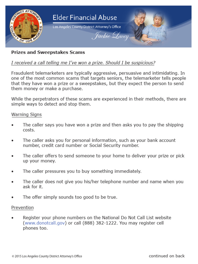 Prizes Sweepstakes Scams 060815 | PDF